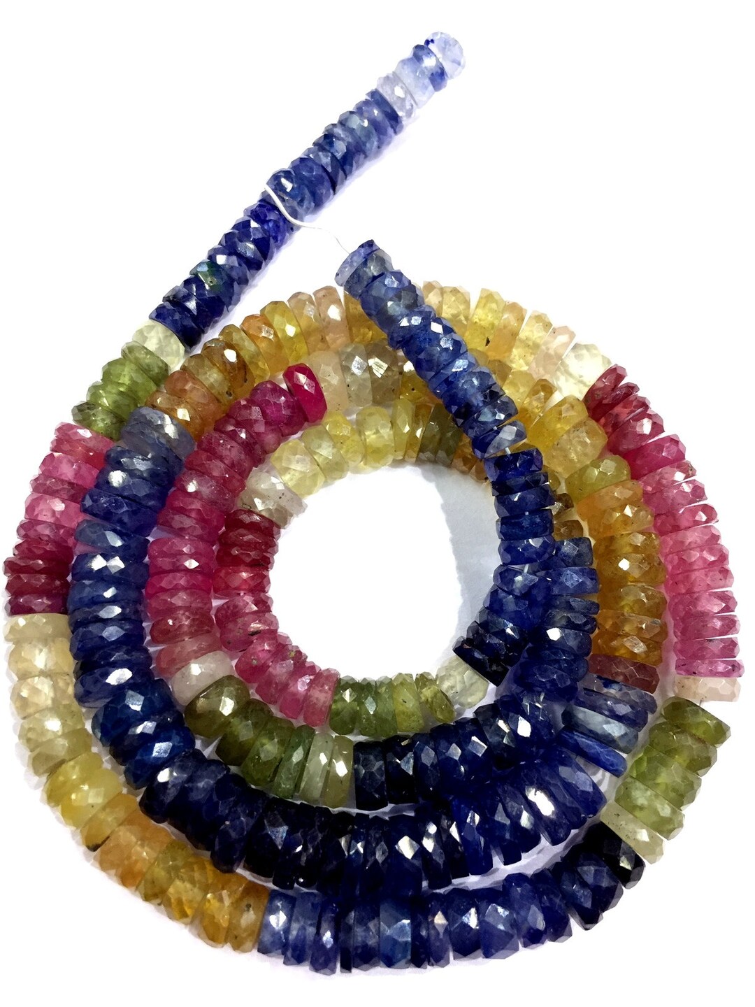 Multi Sapphire Faceted Tyre Beads: 20-inch Gemstone Strand - Etsy