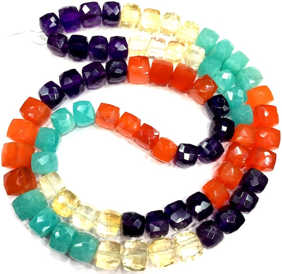 Natural Multi Color Cube Shape Beads Semi Precious Faceted - Etsy