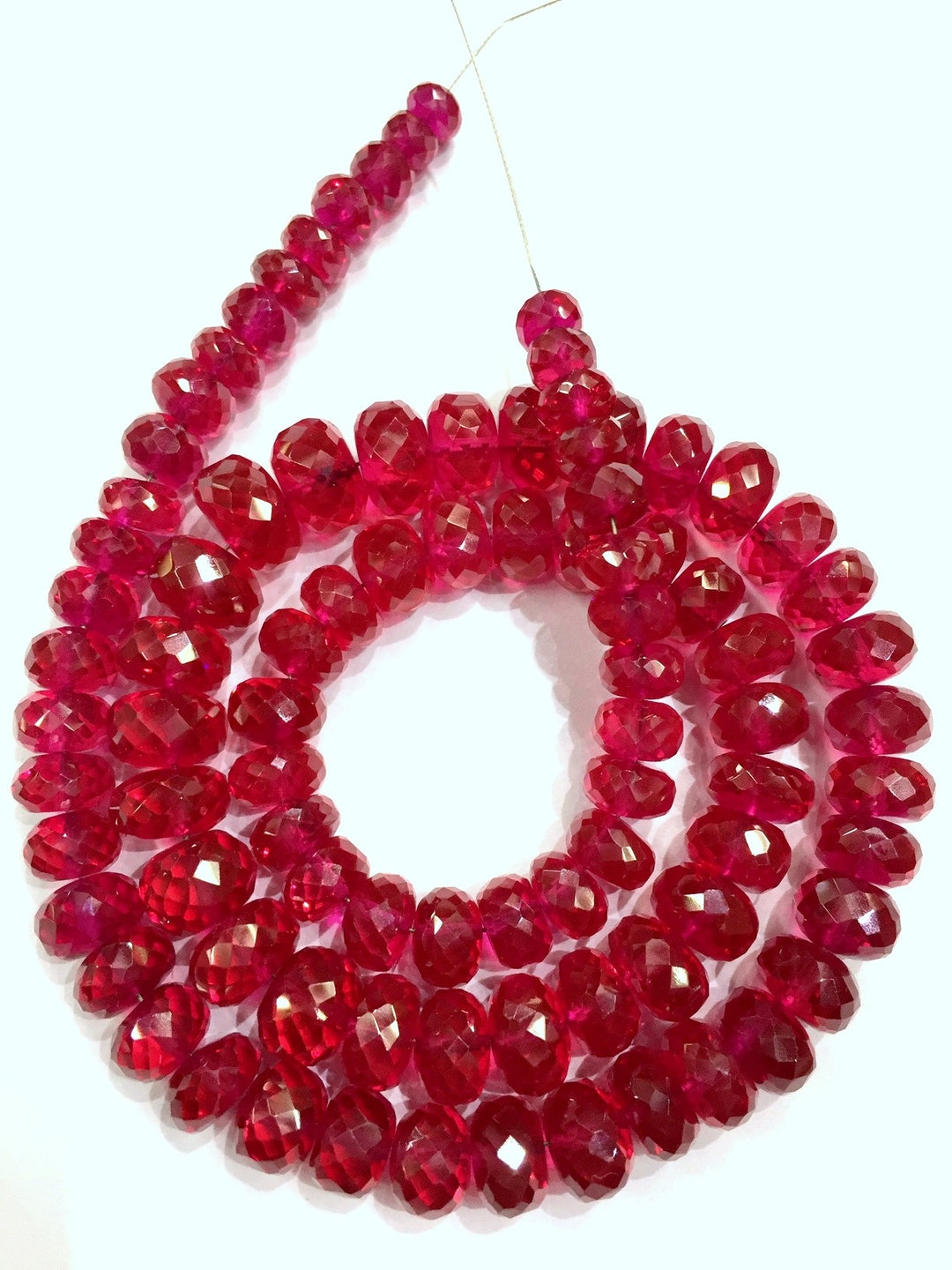 Extremadamente hermoso Ruby Corundum Facetado Rondelle Cuentas 6-8.MM ...
