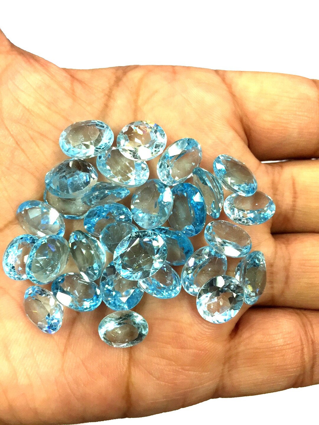 10 Pcs Natural Blue Topaz Faceted Gemstone Blue Topaz Faceted Oval ...