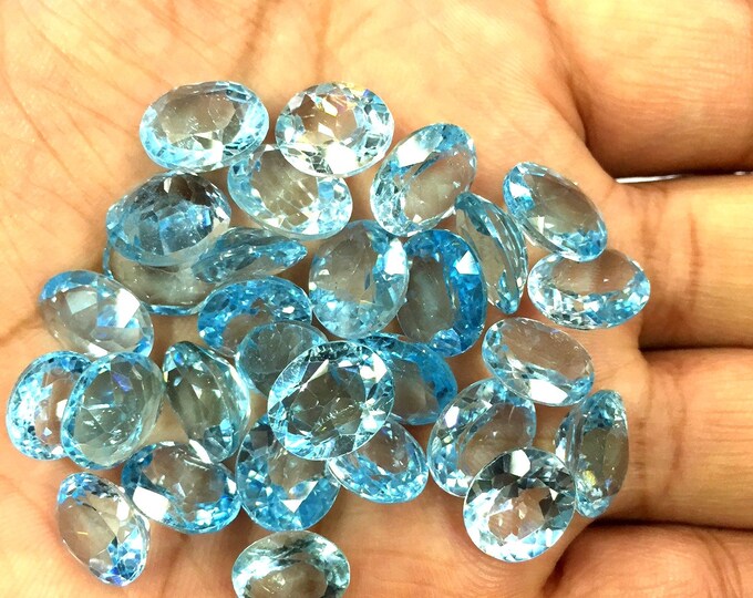 10 Pcs Natural Blue Topaz Faceted Gemstone Blue Topaz Faceted Oval ...