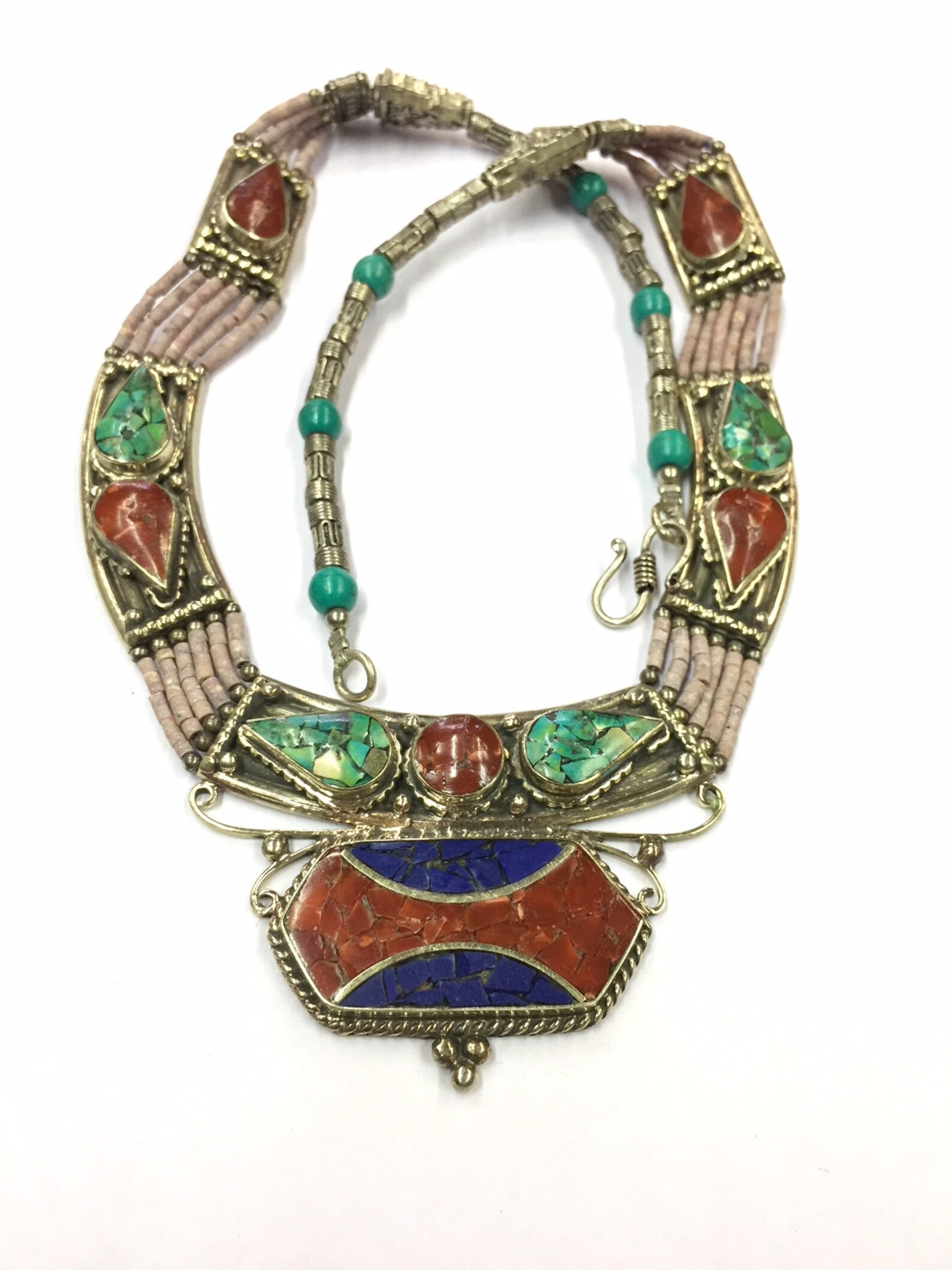 Beautiful Handmade Nepali Jewelry Necklace Green Turquoise + Coral ...