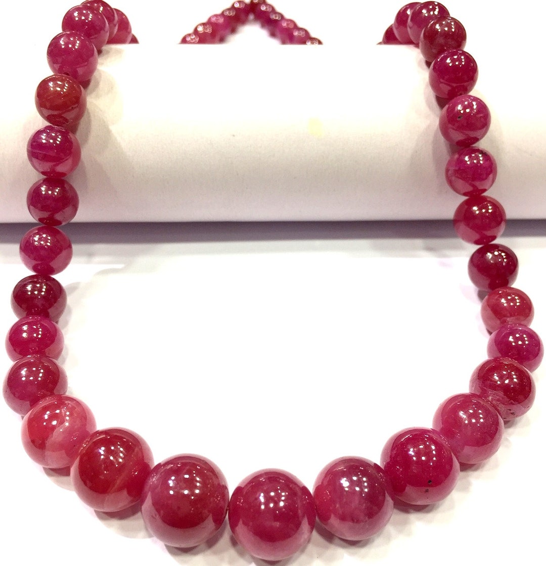 AAA+ Extremely Rare~natural Ruby Smooth Round Beads Necklace Polished ...