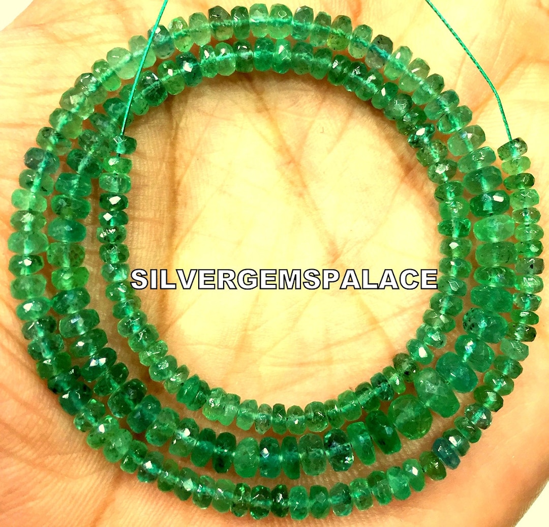 AAA+ Natural Emerald Faceted Rondelle Beads Transparent Green Emerald ...