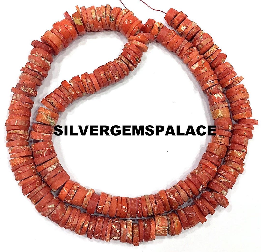 Natural Rare Coral Necklace Smooth Coral Tyre Beads Coral Heishi Beads ...