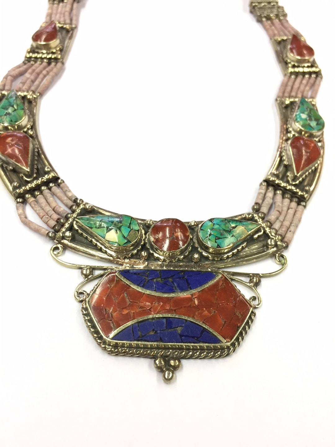 Beautiful Handmade Nepali Jewelry Necklace Green Turquoise + Coral ...