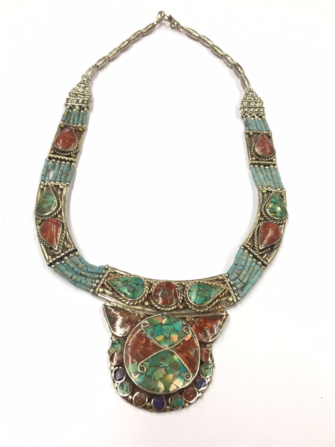 Nepali Green Turquoise + Coral Necklace Beautiful Tibetan Handmade ...
