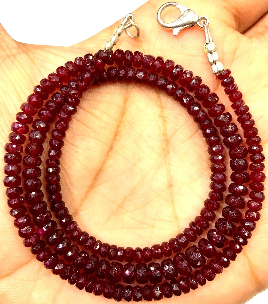 AAA+ Quality~rare~natural Ruby Faceted Rondelle Beads Necklace Longido ...