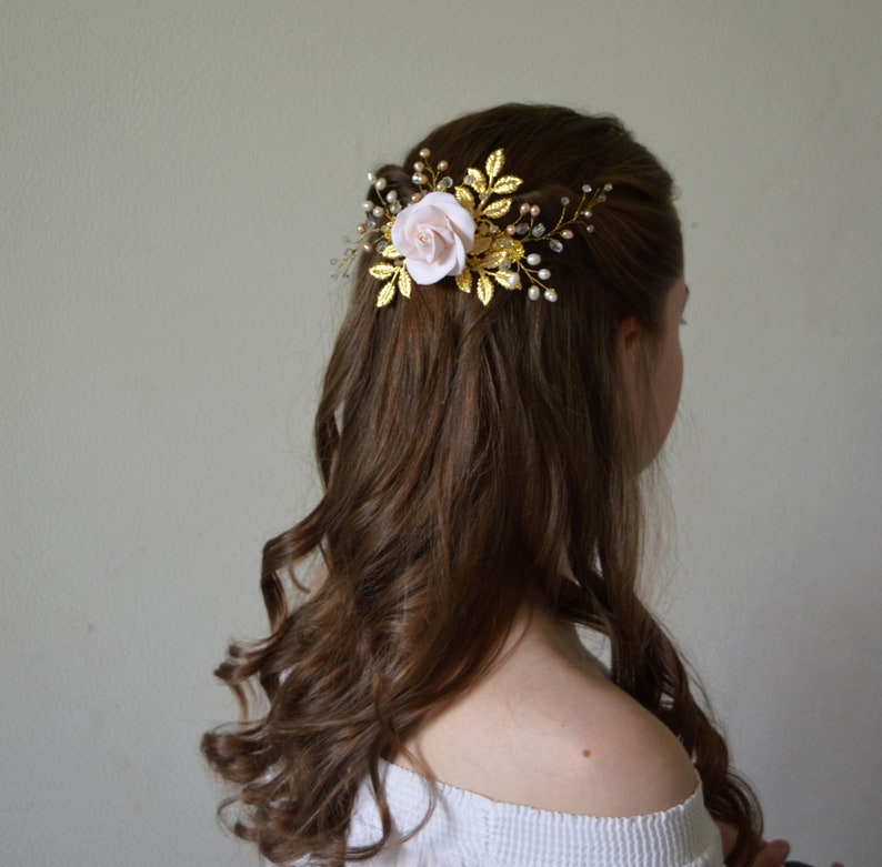 Rose Gold Hair Barrette Flower Girl Hair Piece Wedding Floral Etsy