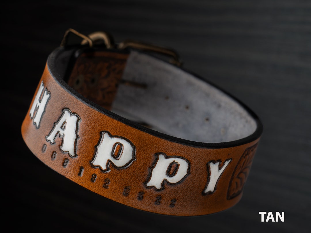 Leather Collar, Western Tooled Design With Name, Leather Dog Collar ...