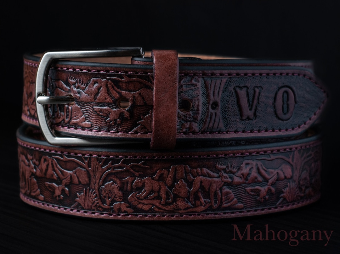 Personalized Leaves Tooled Leather Belt Western Belt, Mens Western Belt ...