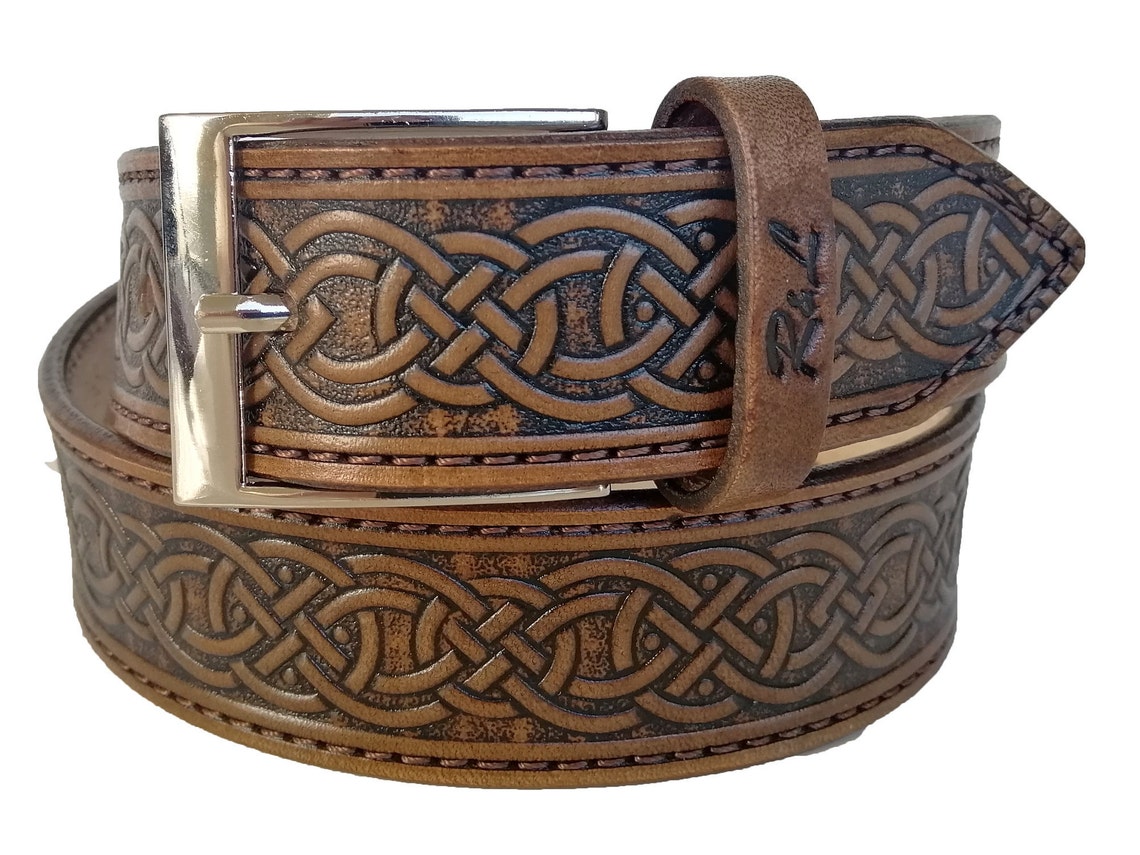 Celtic gradient mahogany belt celtic leather belt celtic | Etsy