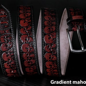 Leather Skull Belt, Biker Belt, Skull Tooled Brown Leather Belt, Custom ...