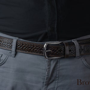 Full Grain Belt Tooled Embossed Gaelic Handmade Celtic Leather Belt ...