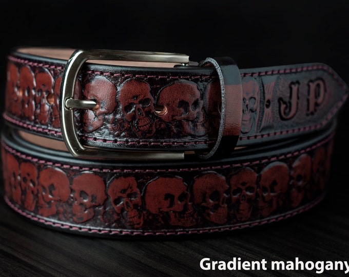 Custom Hand Tooled Skull Belt - Etsy