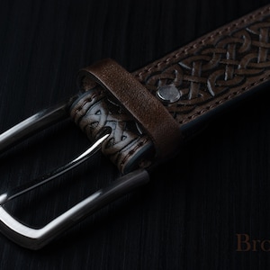 Full Grain Belt Tooled Embossed Gaelic Handmade Celtic Leather Belt ...