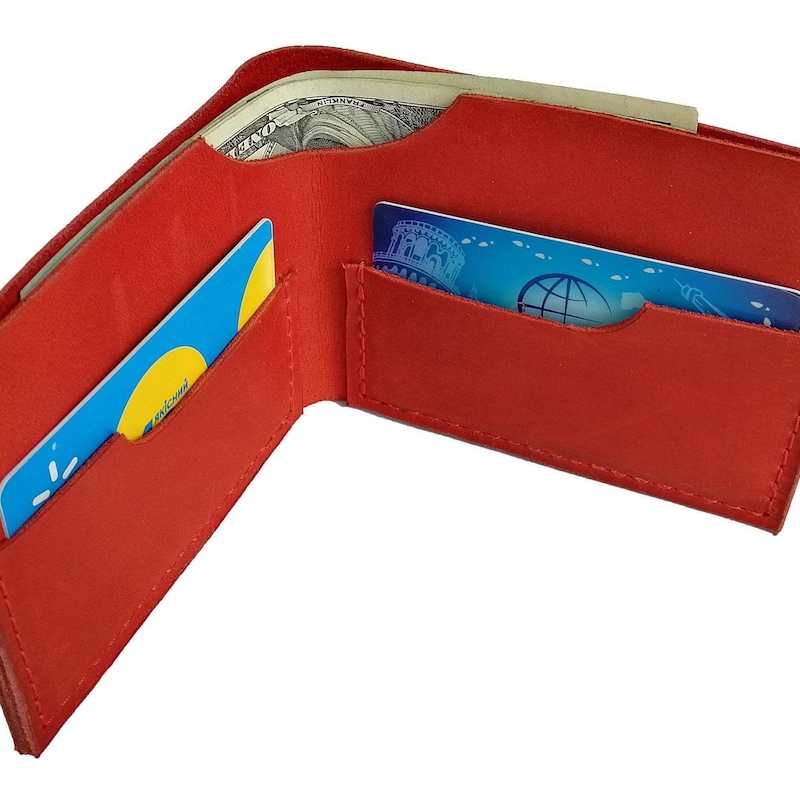 Red Leather Wallet - Etsy