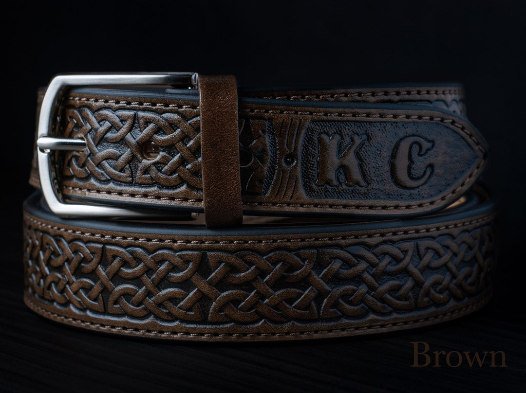 Full Grain Belt Tooled Embossed Gaelic Handmade Celtic Leather Belt ...