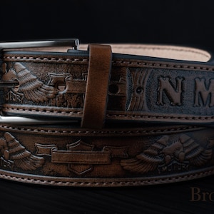 Name Belt 927 - Western Designed Brown Leather Belt Custom Name Belt 927 - Western Designed Brown Leather Belt Custom