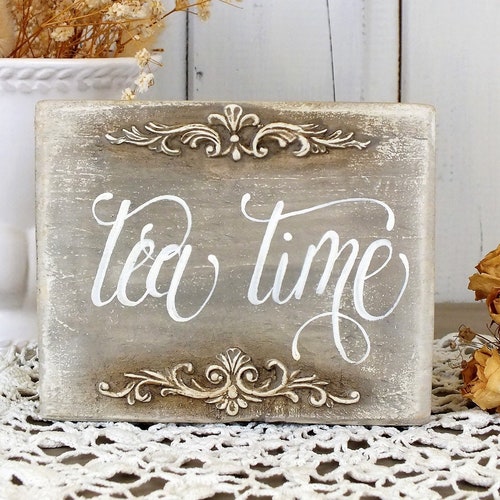 Tea Time Wood Sign Rustic Tiered Tray Mini Accent Tea Lover - Etsy