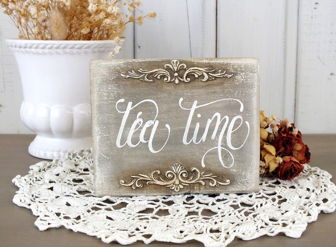 Tea time wood sign Rustic tiered tray mini accent Tea lover | Etsy