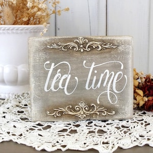 Tea Time Wood Sign, Rustic Tiered Tray Mini Accent, Tea Lover Gift ...