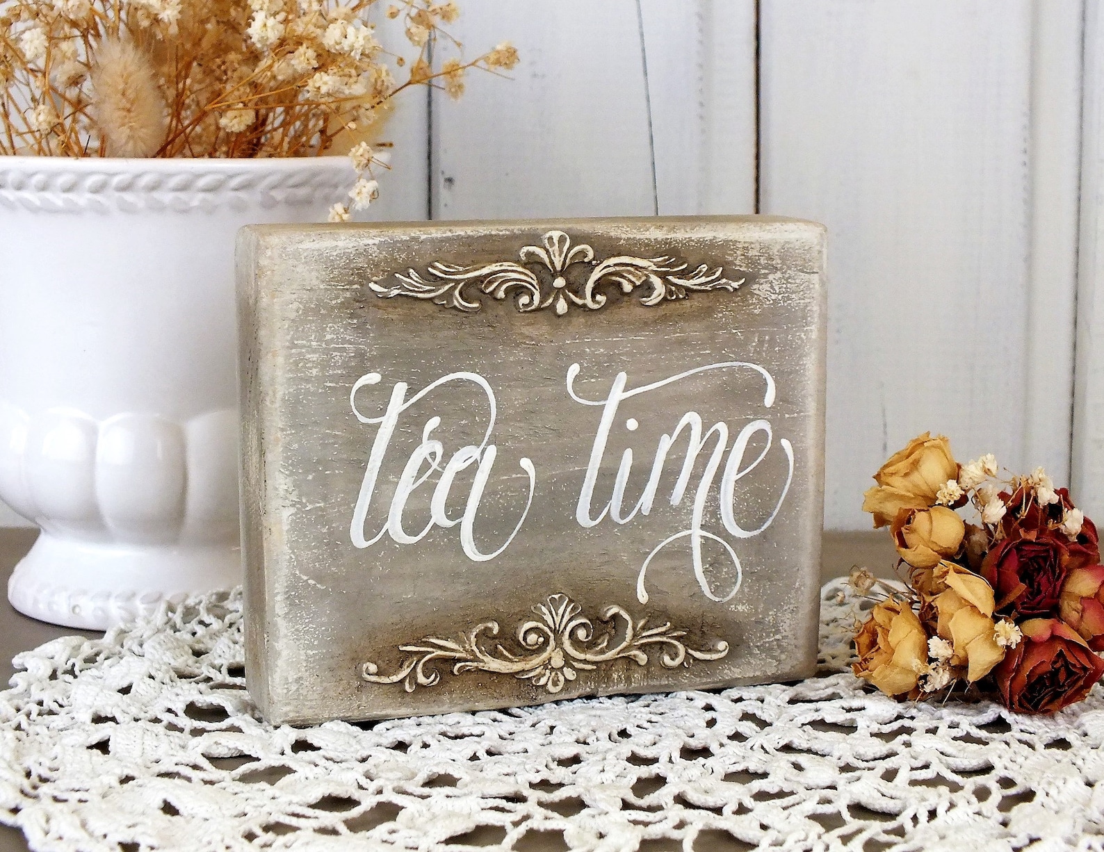 Tea Time Wood Sign Rustic Tiered Tray Mini Accent Tea Lover | Etsy