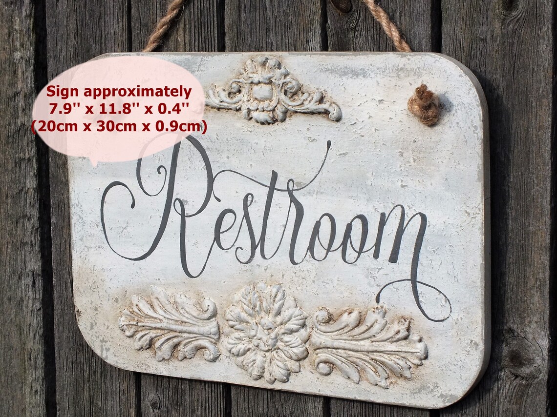Restroom wood sign Farmhouse cottage door signs French chic | Etsy