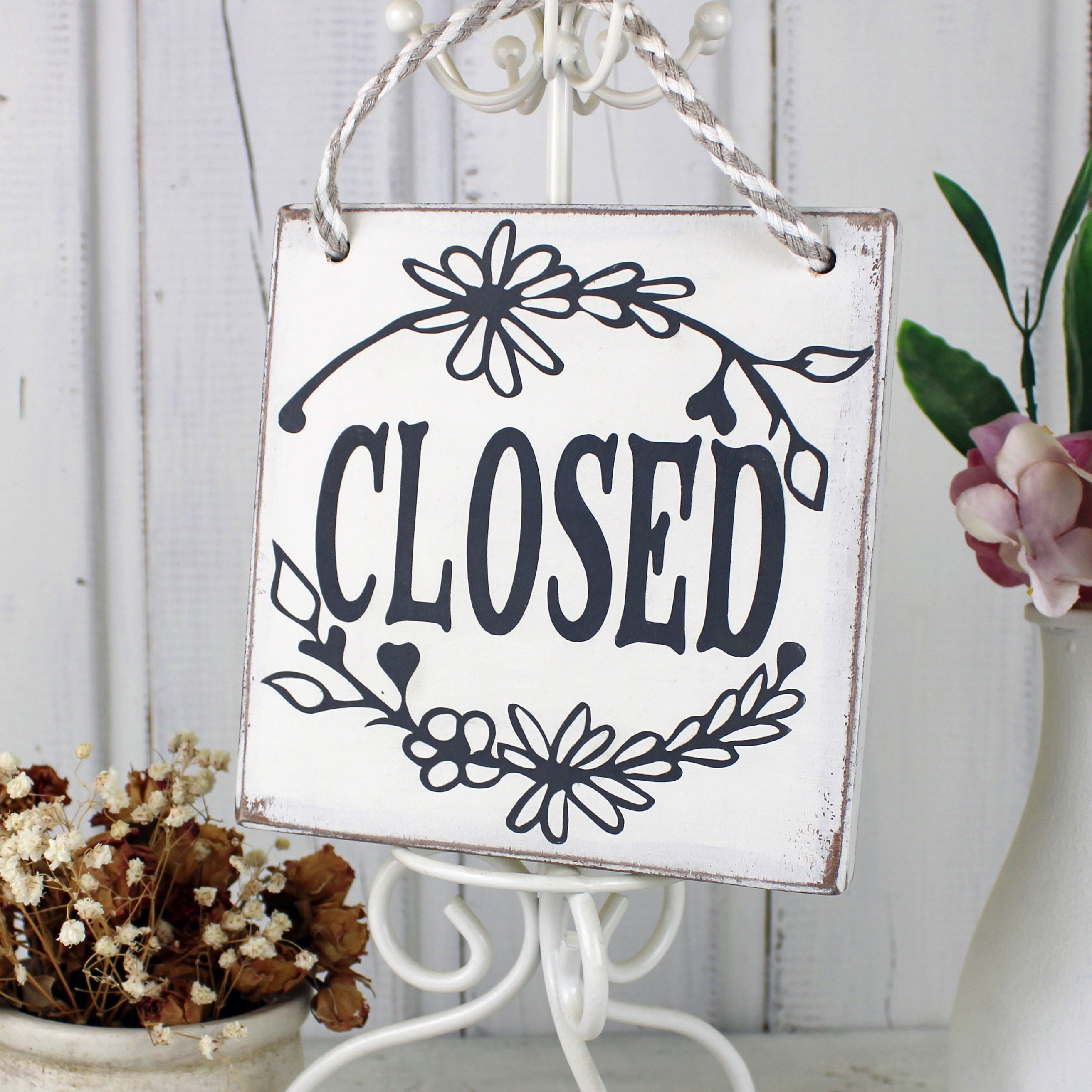 Open Closed Double Sided Wood Sign, Country Style Door Plaque for Small ...