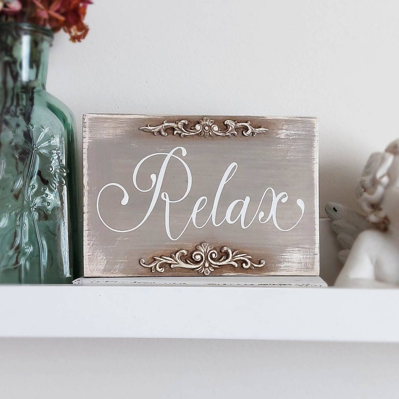 Relax Sign Bathroom Decor Wooden Spa Sign Shabby Chic Decor | Etsy