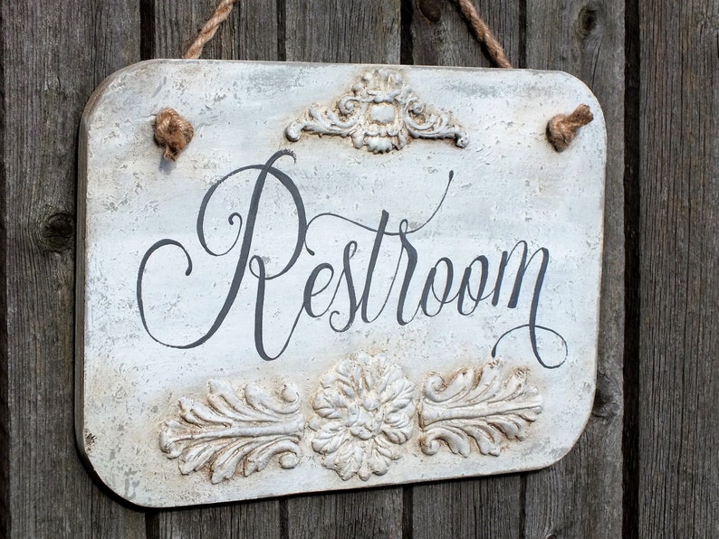 Restroom wood sign Farmhouse cottage door signs French chic | Etsy