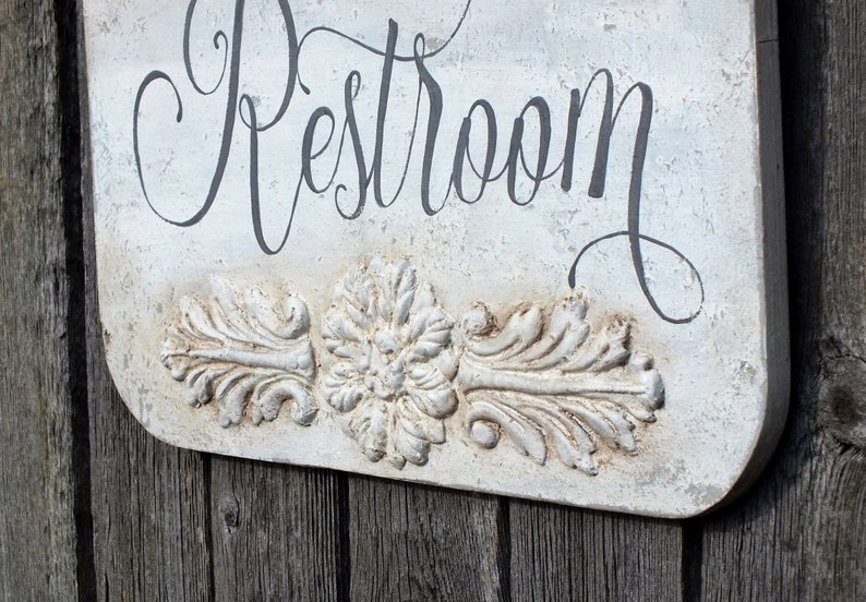 Restroom wood sign Farmhouse cottage door signs French chic | Etsy
