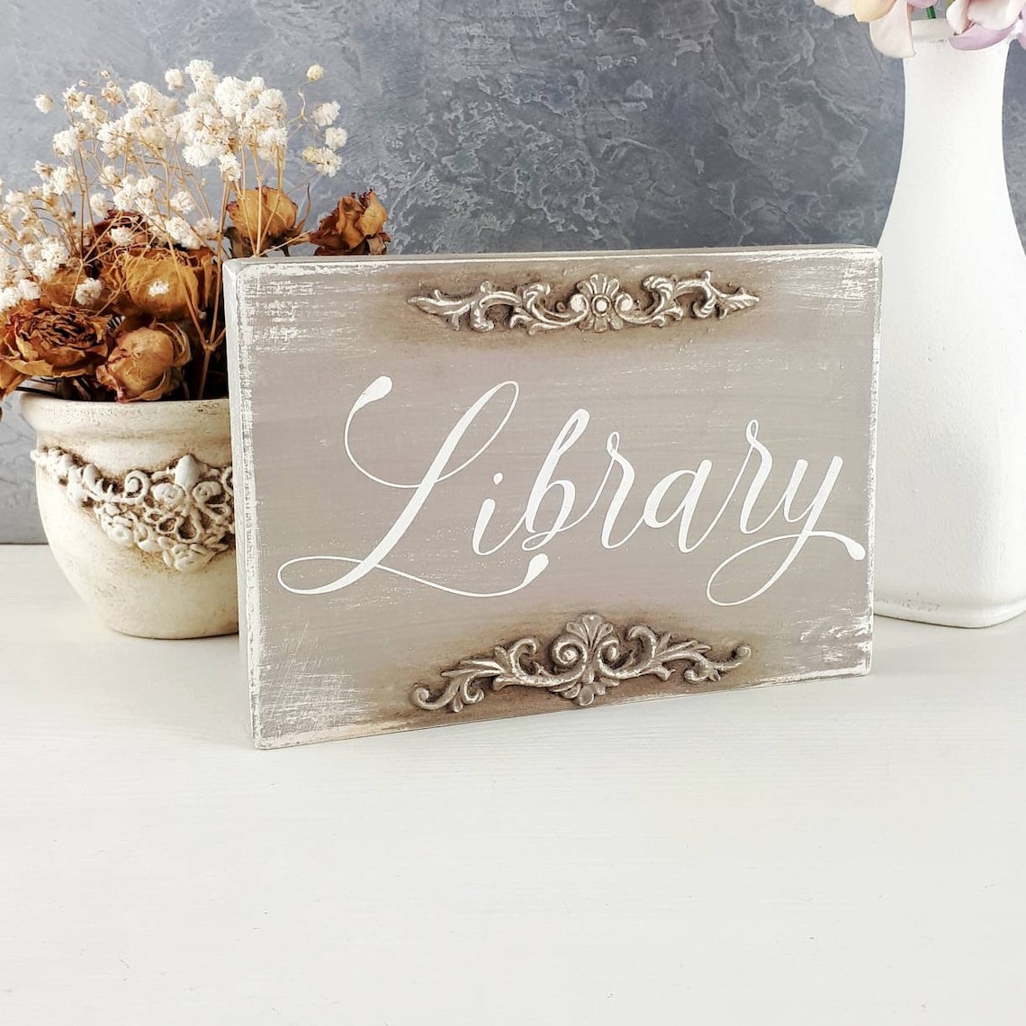 Library Sign Bookshelf Decor Book Lover Gift Home Library - Etsy