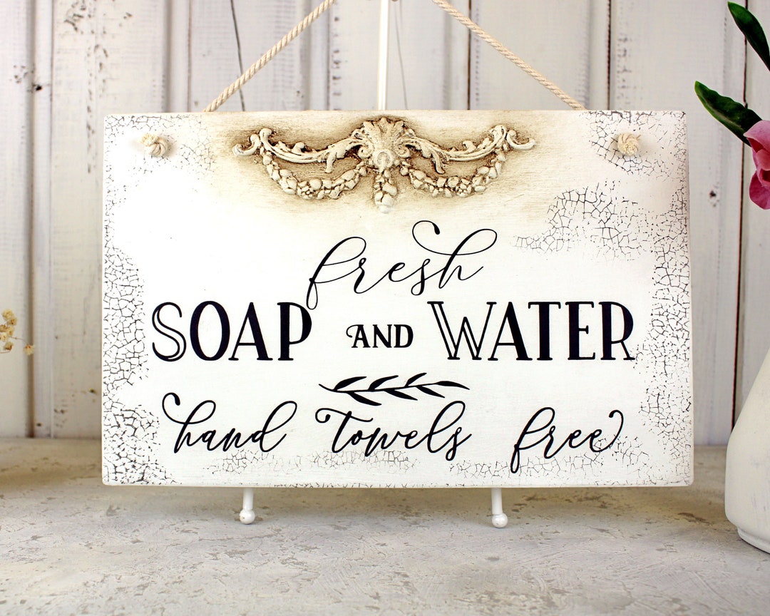 Fresh Soap and Water Sign, Bathroom Wall Decor, Vintage Style French ...