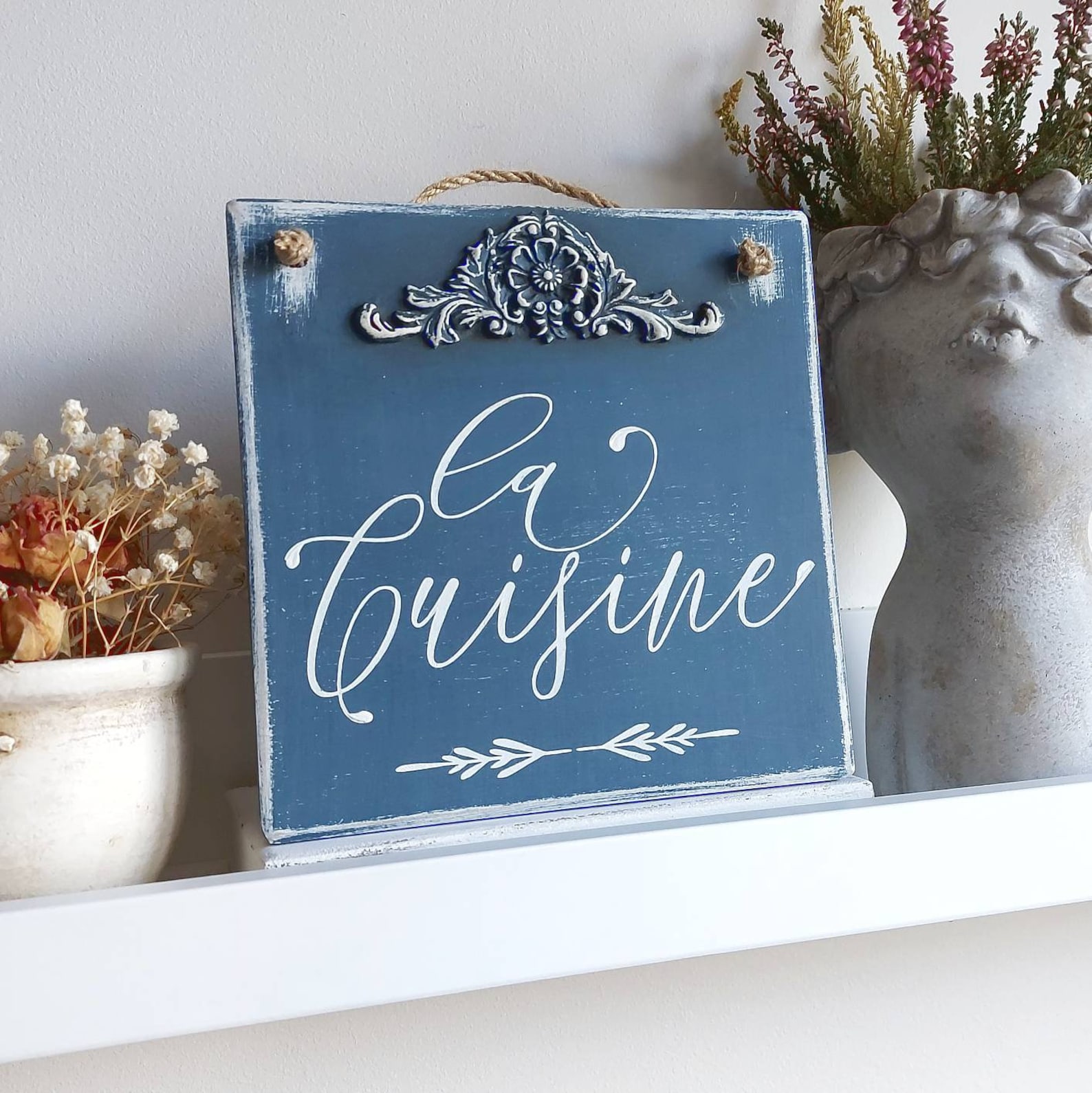 French Bathroom Le Bain Sign, Vintage Farmhouse Wall Decor, Rustic ...