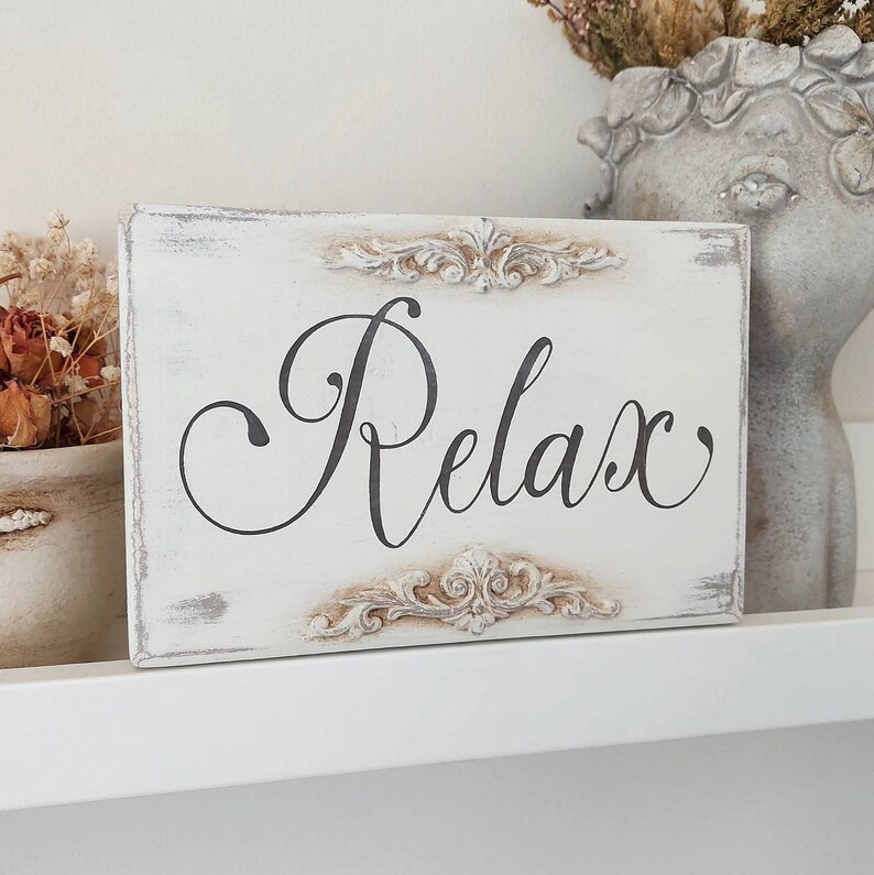 Relax Sign Bathroom Decor Wooden Spa Sign Shabby Chic Decor - Etsy