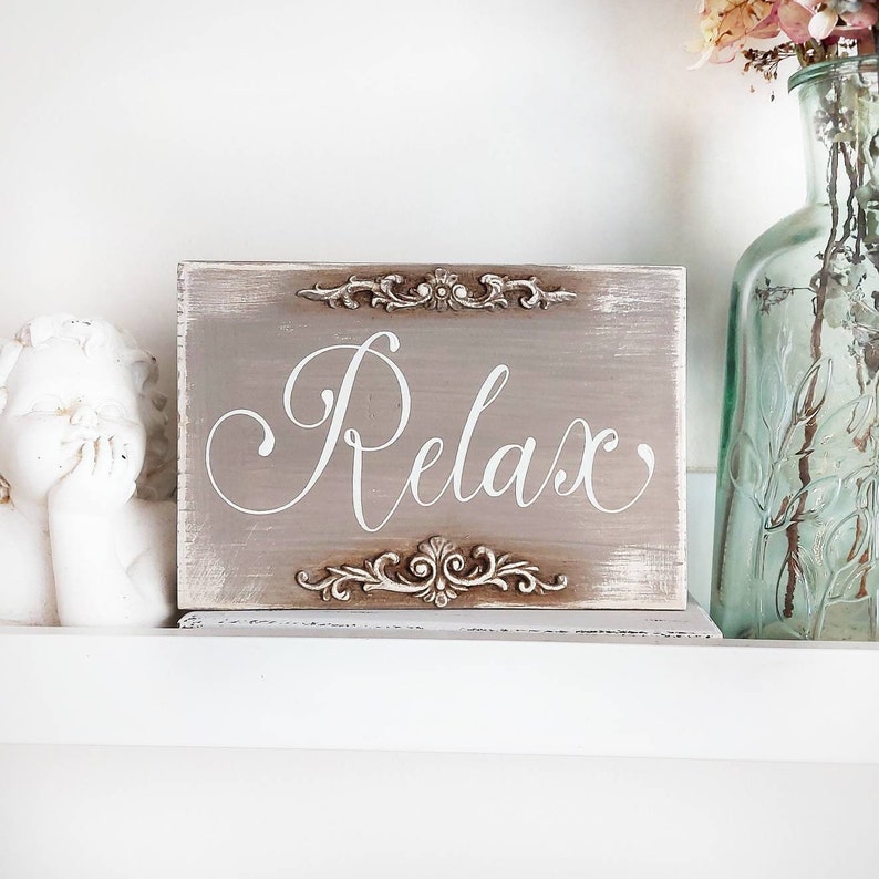 Relax Sign Bathroom Decor Wooden Spa Sign Shabby Chic Decor | Etsy
