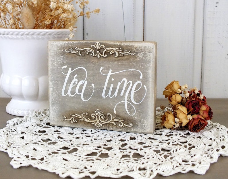 Tea Time Wood Sign Rustic Tiered Tray Mini Accent Tea Lover - Etsy