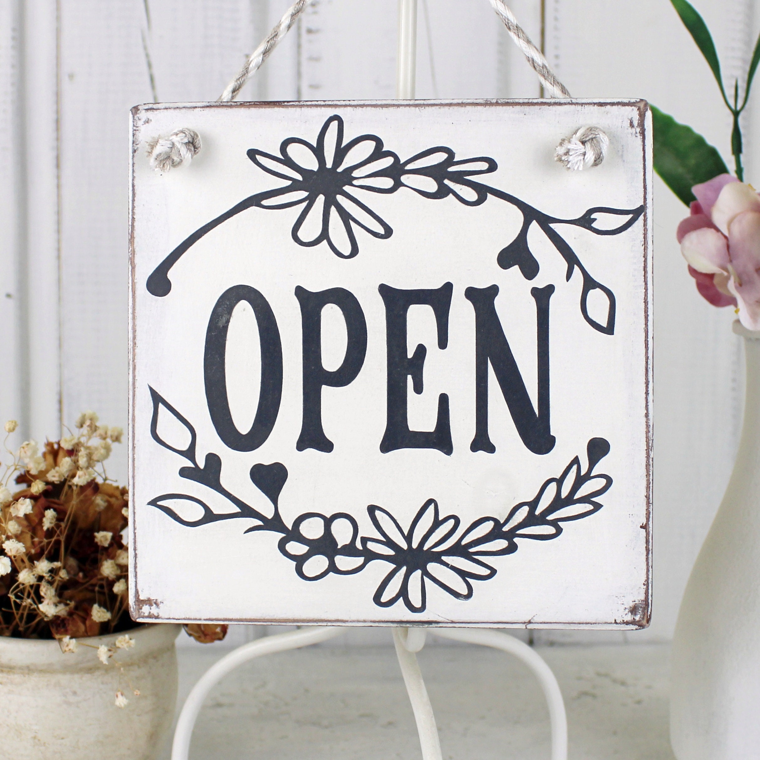 Open Closed Double Sided Wood Sign, Country Style Door Plaque for Small ...