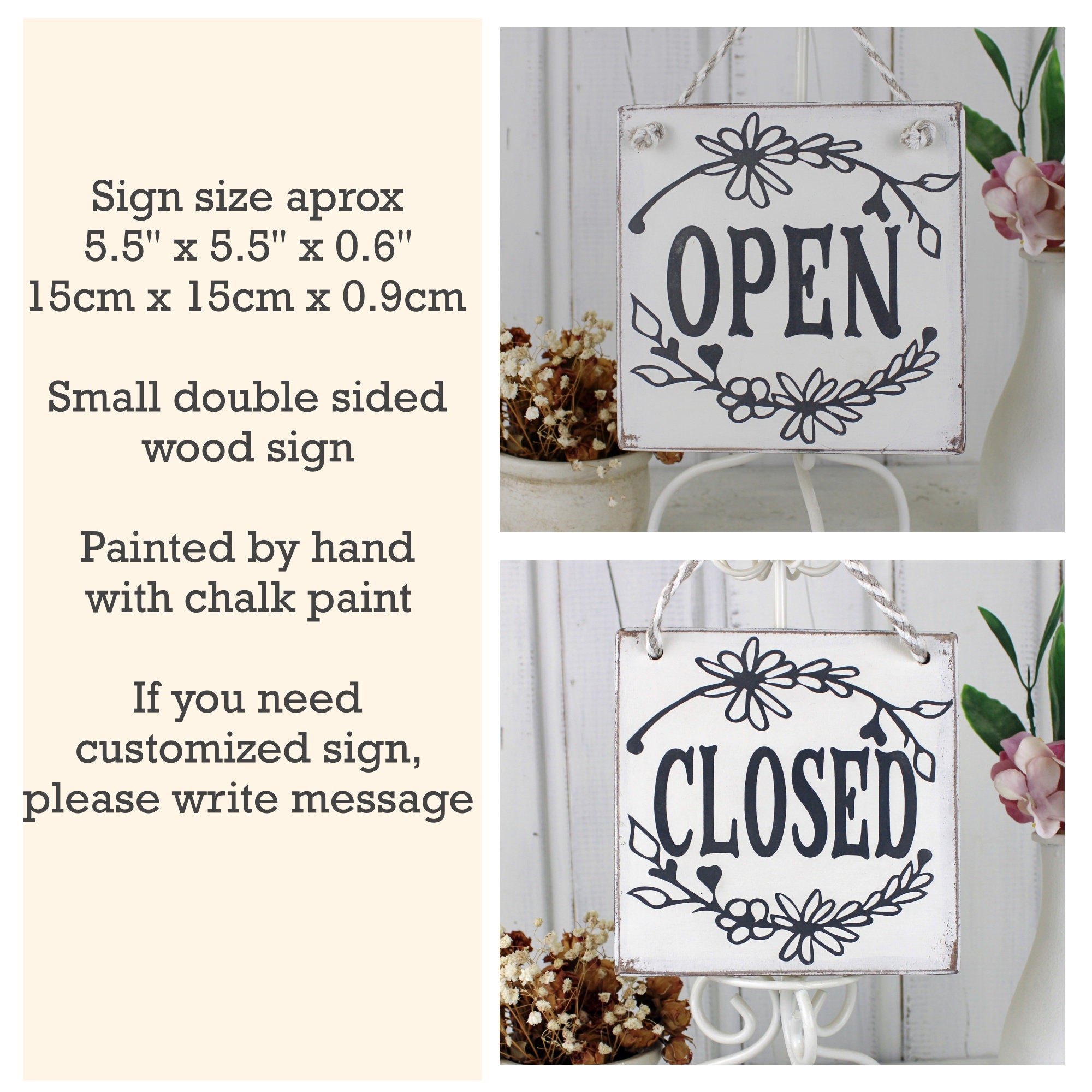 Open Closed Double Sided Wood Sign, Country Style Door Plaque for Small ...