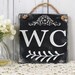 Toilet Door Sign, Vintage Farmhouse Style WC Wood Sign, Black or White ...