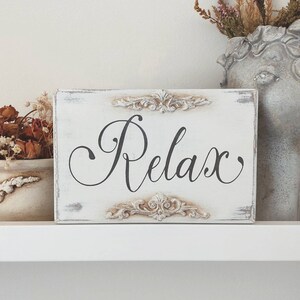 Relax Sign, Bathroom Decor, Wooden Spa Sign Shabby Chic Decor Vintage ...