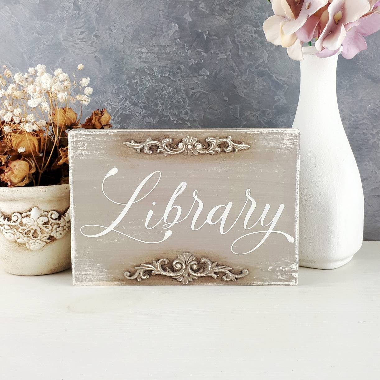 Library Sign Bookshelf Decor Book Lover Gift Home Library - Etsy