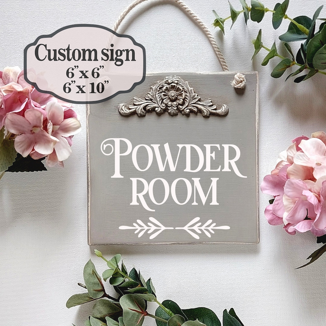 Powder Room Sign, French Country Bathroom Door Signs, Vintage Style ...