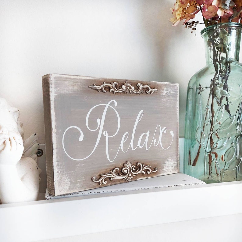 Relax Sign Bathroom Decor Wooden Spa Sign Shabby Chic Decor | Etsy
