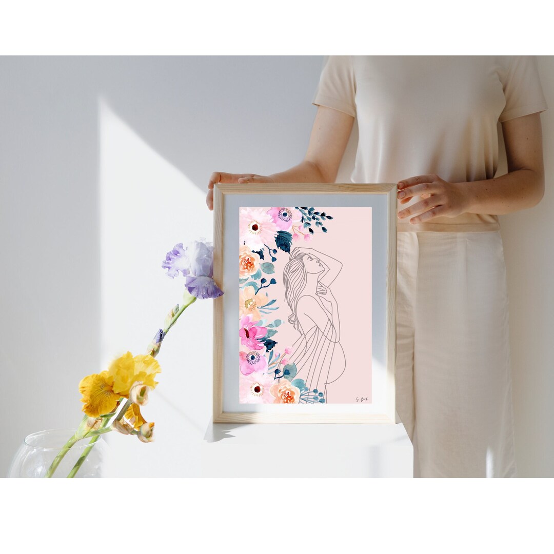 Floral Pregnancy Art | Pregnancy Print | Pregnancy Wall Decor ...