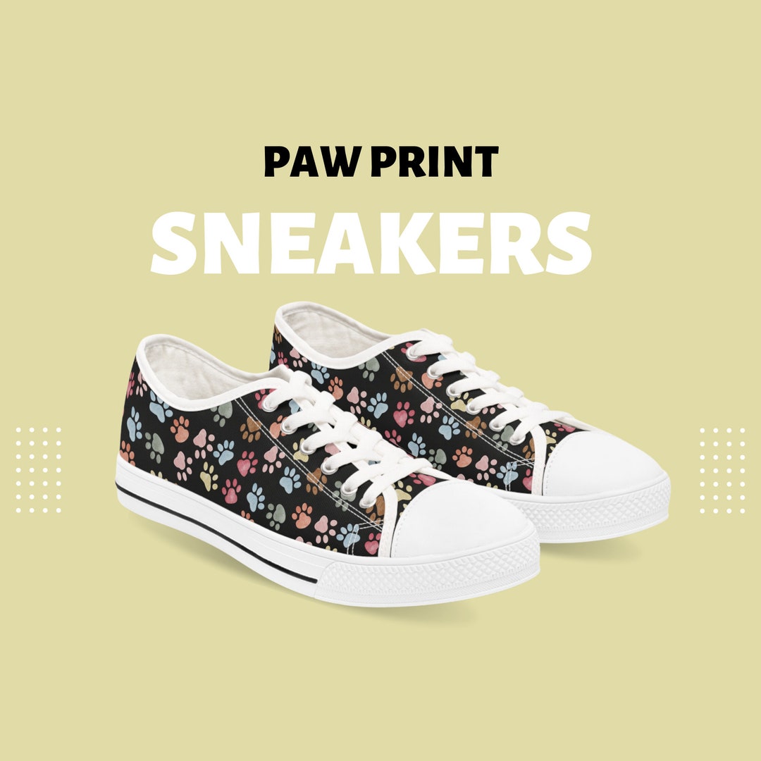 Watercolor Paw Print Low Top Sneakers in Black for Women, Pet Owner ...