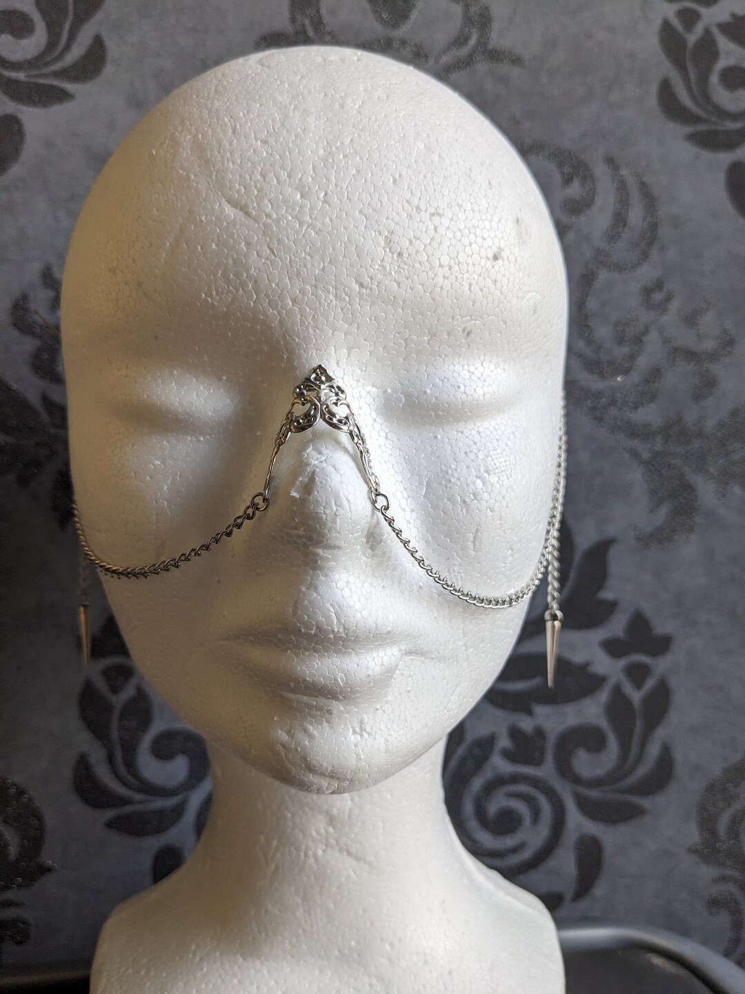 Nose Bridge Cuff, Without Piercing, Face Harness Jewel in Chains: Gold ...