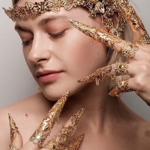 Gold Full Finger Armor Nail Claws Ring Articulated, Knuckle Ring, Claws ...
