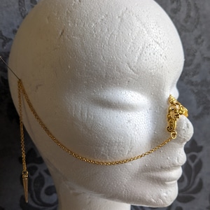 Nose Bridge Cuff, Without Piercing, Face Harness Jewel in Chains: Gold ...